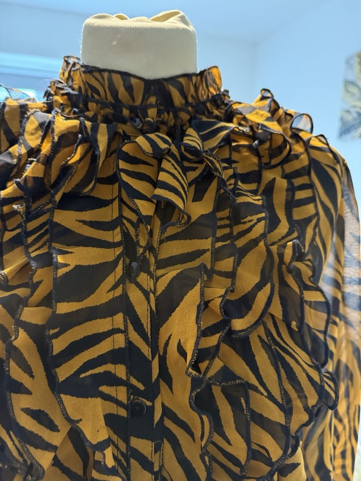 Saint ruffle Blouse In Black And Gold Zebra . BNWT. Size Large . Fits ...