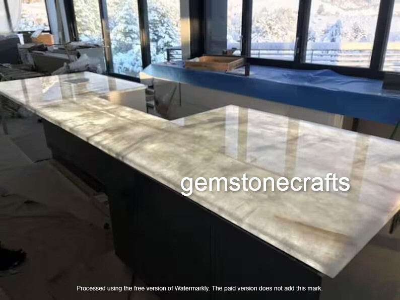 "White Quartz Agate Kitchen Countertop – Natural Agate Quartz Office ...