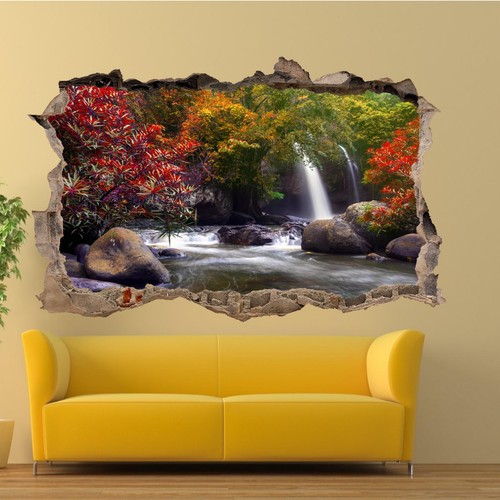 COLORFUL NATURE WATERFALL WALL STICKERS 3D ART MURAL DECAL OFFICE SHOP ...