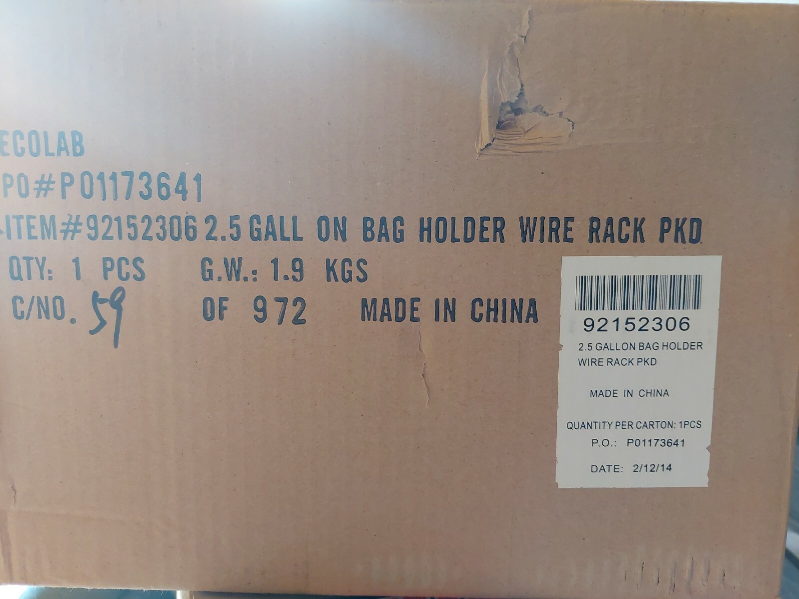 Ecolab 92152306 2.5 Gallon Bag Holder Wire Rack Basket for sale online ...