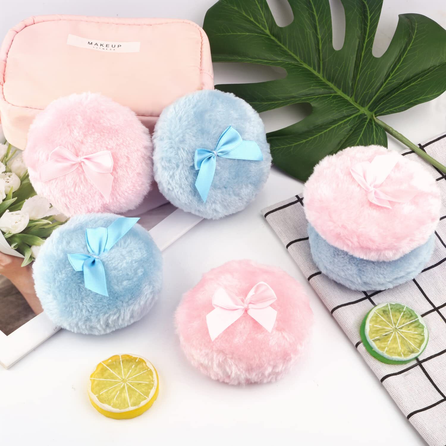 6 Pack 4 Inch Large Powder Puff Fluffy Soft Body Powder Puff Round ...