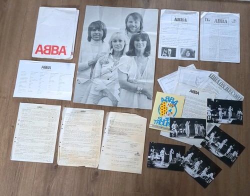 RARE ABBA fan club folder with poster merch sheets photograph's ect ...
