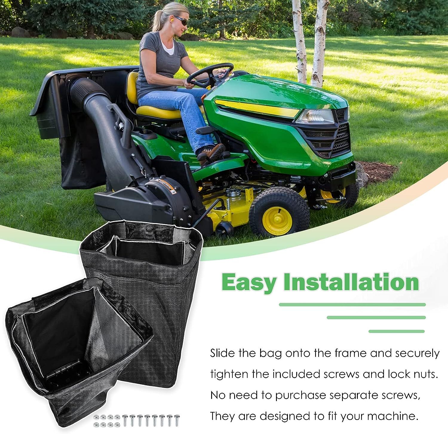AM122416 For John Deere Equipment Grass Bags 100 Series Bagger Set of 2 ...