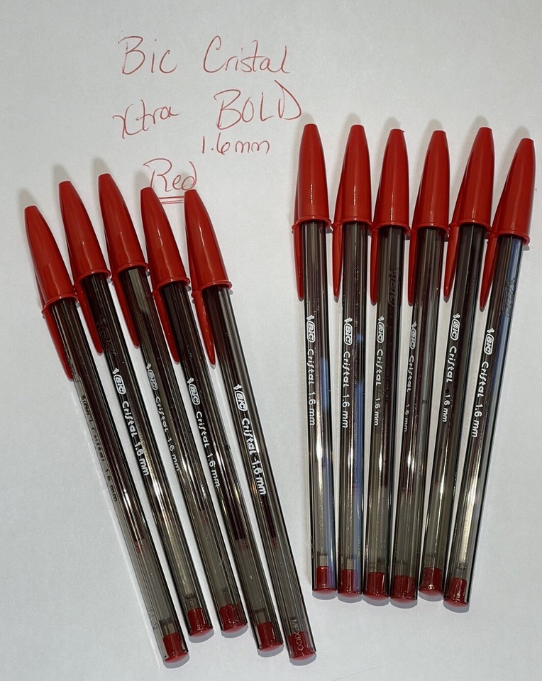 Lot of 11 RED Bic Cristal Ballpoint Pens 1.6mm Xtra Bold NEW Craft ...