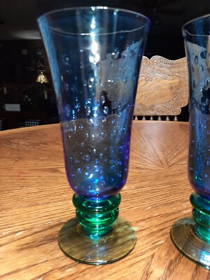 4 Pavilion Blue Green By ZRIKE Blown Glass Iced Tea Controlled Bubble ...