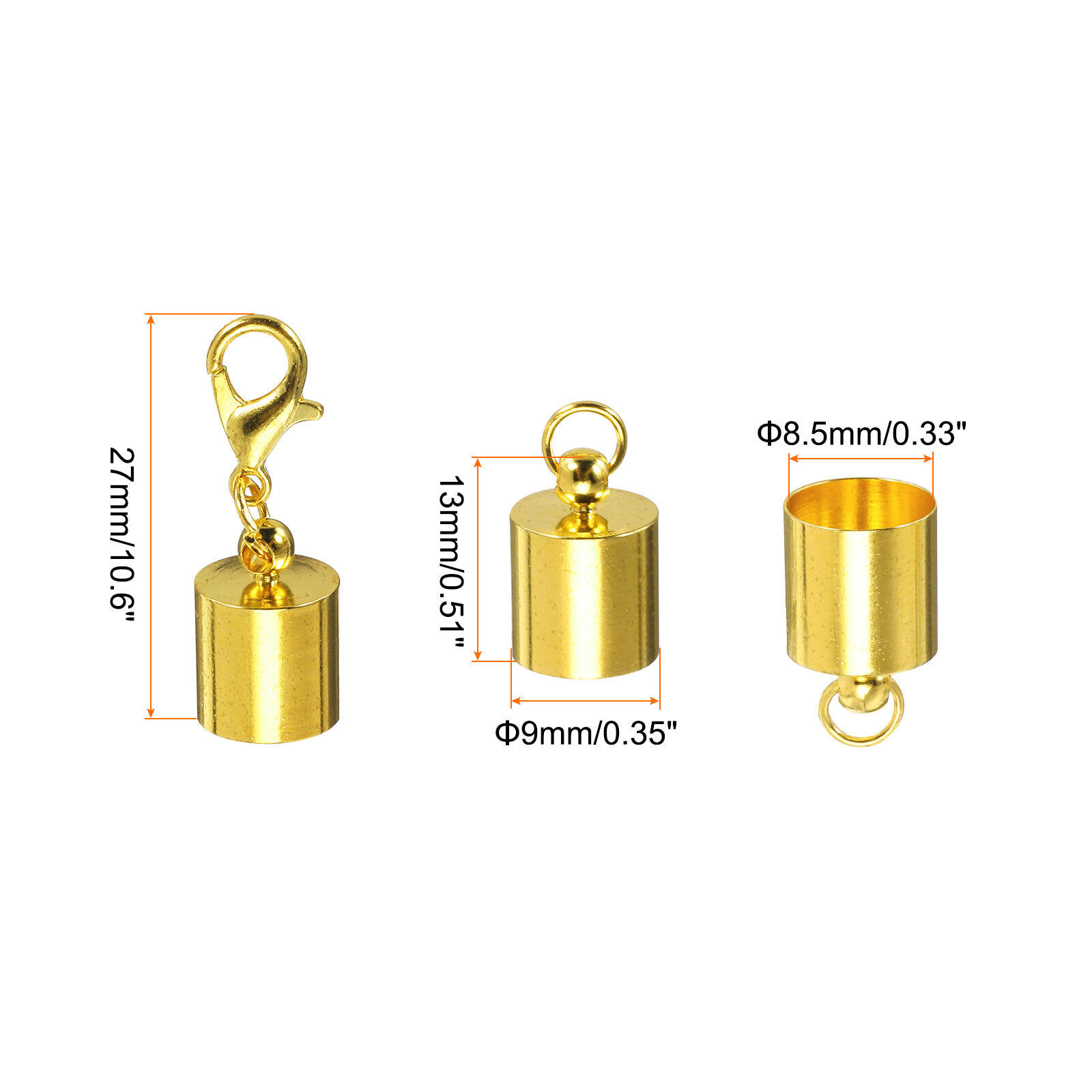 10Pcs Cord End Caps, 8.5mm End Caps Barrel Beads Kumihimo Iron (Gold ...