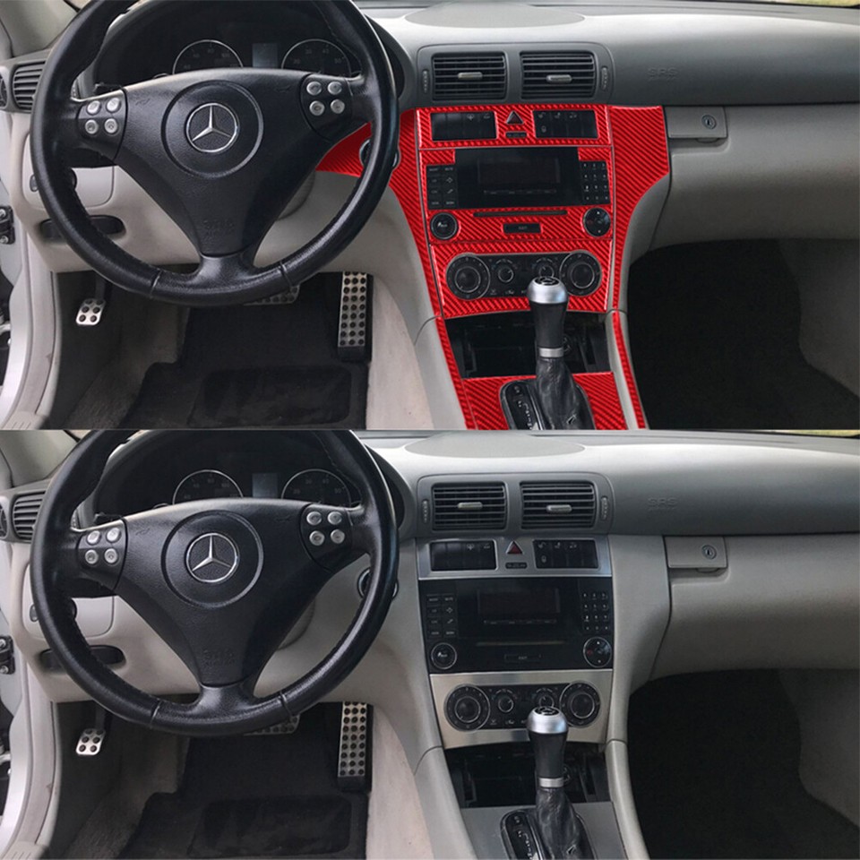 11Pcs For Benz C-Class W203 Red Carbon Fiber Interior Central Console ...