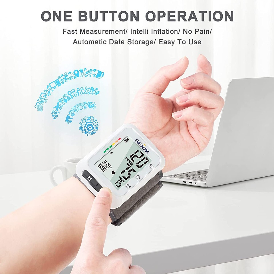 Digital Wrist Blood Pressure Monitor Automatic BP Machine Heart Rate ...