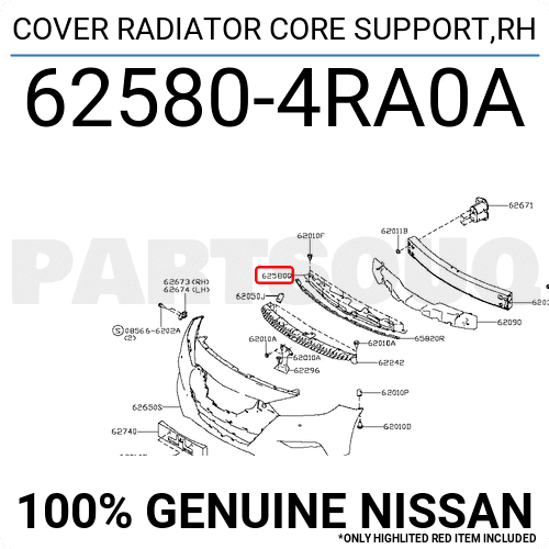 625804RA0A Genuine Nissan COVER RADIATOR CORE SUPPORT,RH 62580-4RA0A | eBay