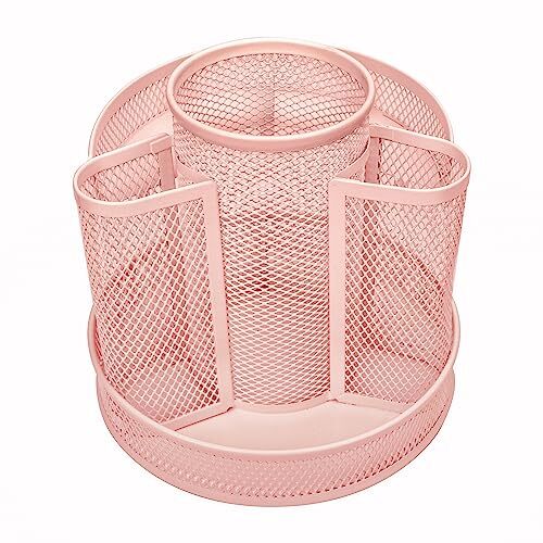 Mesh Desk Organizer Rotate with 5 Compartments Round Spinning Tidy ...