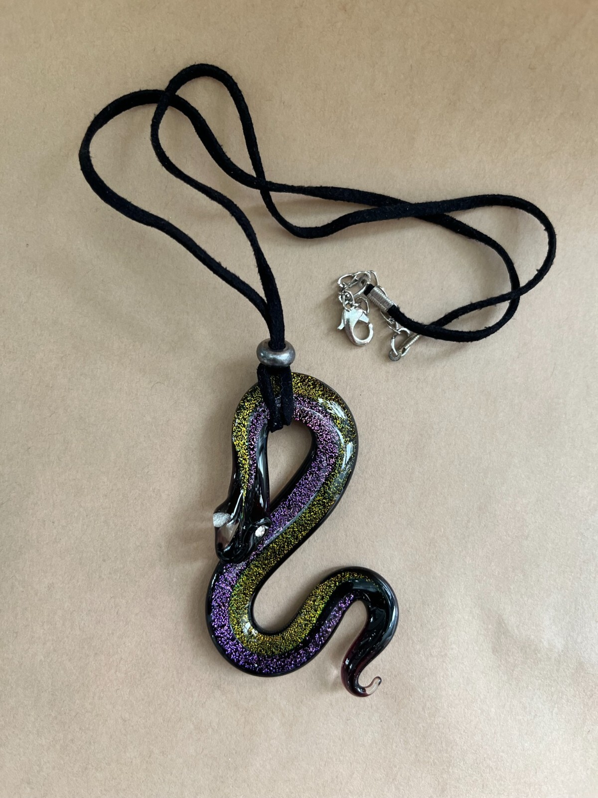 Murano purple and gold Handmade Glass Snake Pendant f… - Gem
