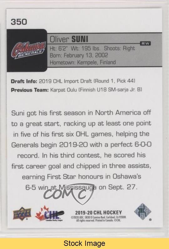 2019-20 Upper Deck CHL Star Rookie SP Oliver Suni #350 READ kr0 | eBay UK