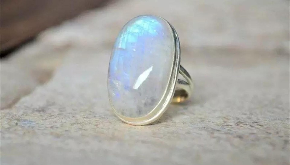 Pink Rainbow Moonstone Ring, Oval Cut Gemstone Ring, Big Stone Ring ...