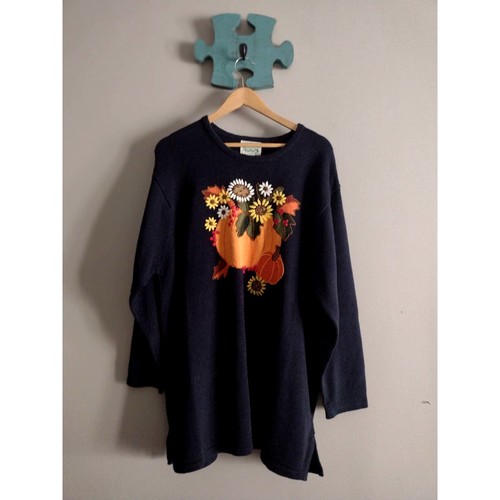 Quacker Factory QVC embroidered plus size 2X fall sweater pumpkin motif ...