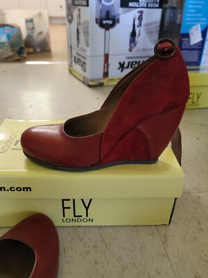 Fly London Wedges size 10 red leather/suede; good cond, only worn twice ...