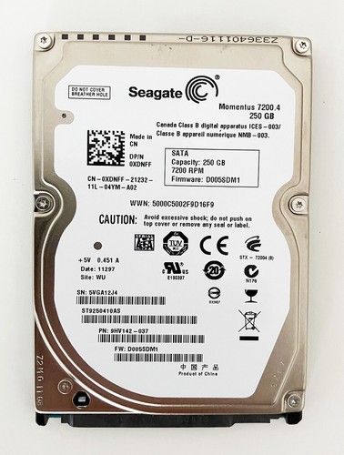 Seagate Momentus 250G 7200 RPM SATA 2.5" Laptop HDD Hard Disk Drive ...