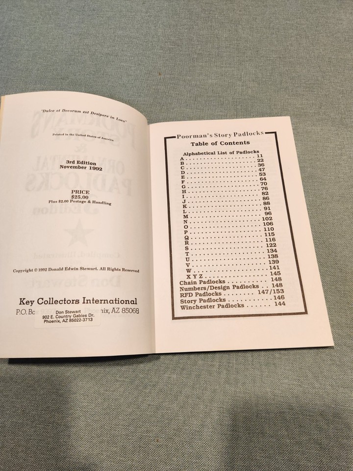 Poorman's Story & Ornamental Padlocks 3rd Ed. Don Stewart Antique Lock ...