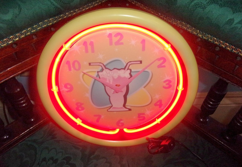 Ravinia Clock Co. 1950's Style Pastel Soda Shoppe Red Neon Wall Clock ...