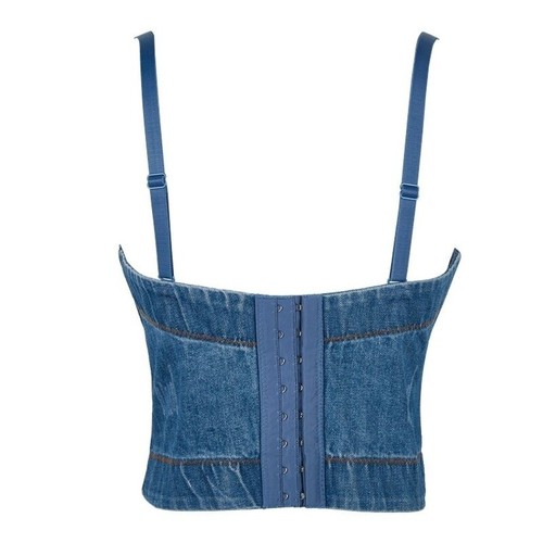 Lady Ripped Denim Tank Bustier Bra Bralette Corset Vest Crop Tops Punk ...