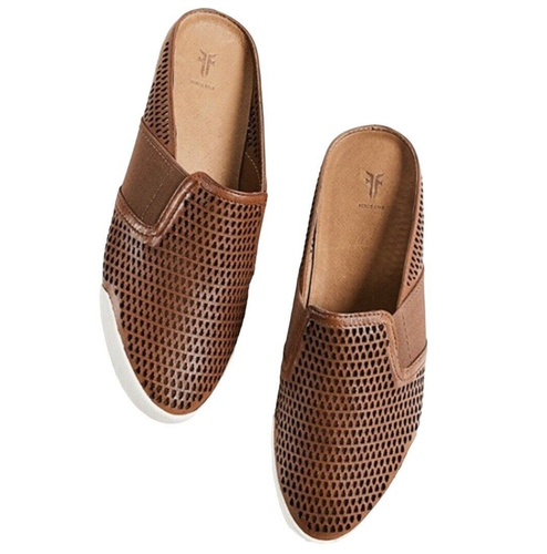 FRYE Melanie Cognac Brown Perforated Leather SlipOn Loafer Mules Flats ...