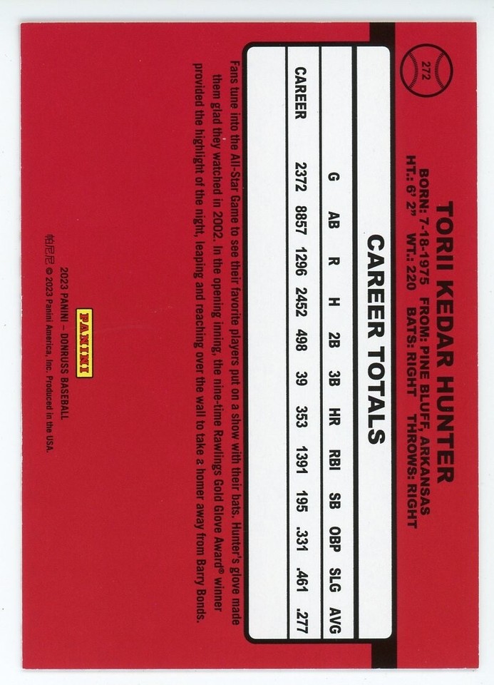 2023 Panini Donruss TORII HUNTER Retro One Hundred Parallel /100 #272 TWINS | eBay