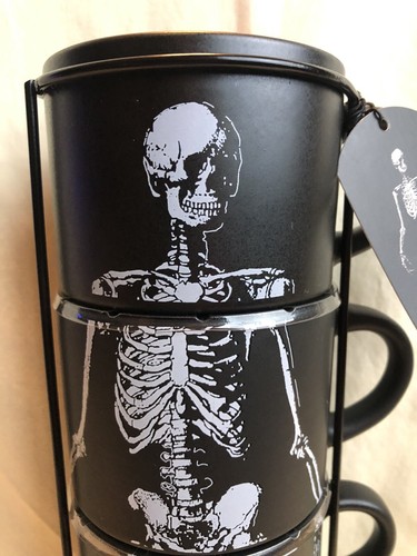 Prima Design Skeleton Halloween Set of Four Stacking Coffee Mugs Spooky ...