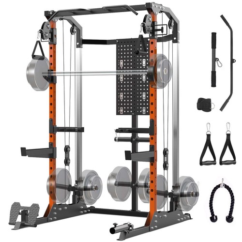 2000LBS Power Cage Power Rack with Dual Independent Pulley System Squat ...