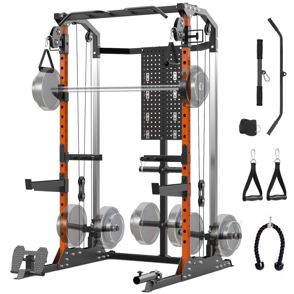 2000 LBS Power Cage Power Rack Dual Independent Pulley System Workout ...