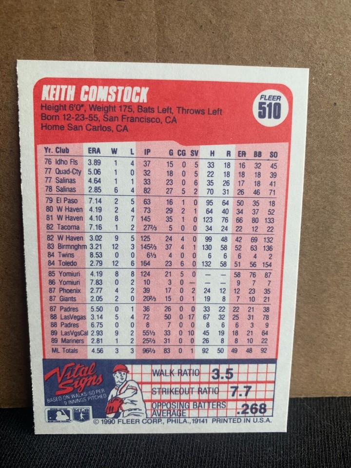 1990 Fleer Baseball Card Seattle Mariners Keith Comstock | eBay