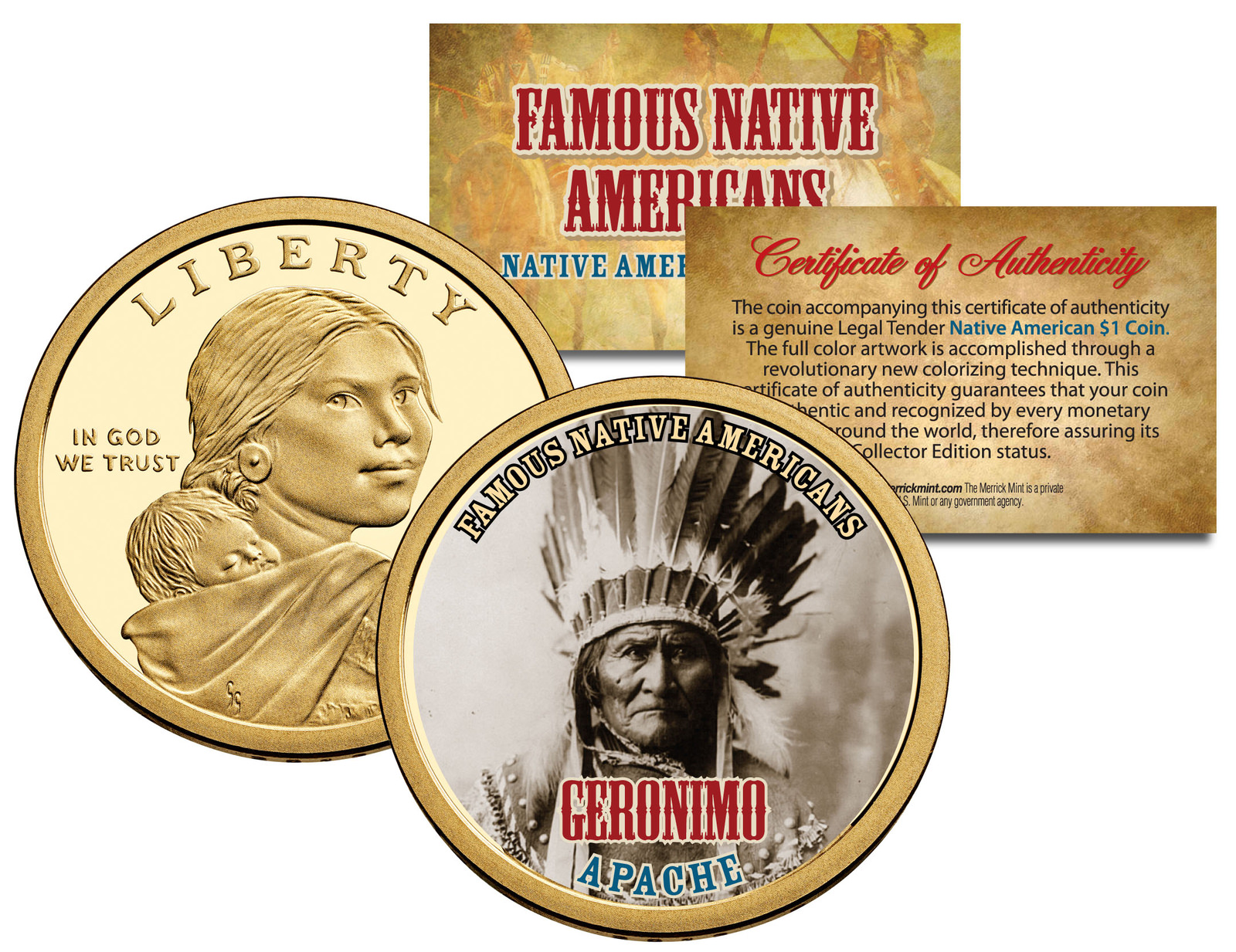 GERONIMO Famous Native Americans Sacagawea Dollar Colorized Coin APACHE ...