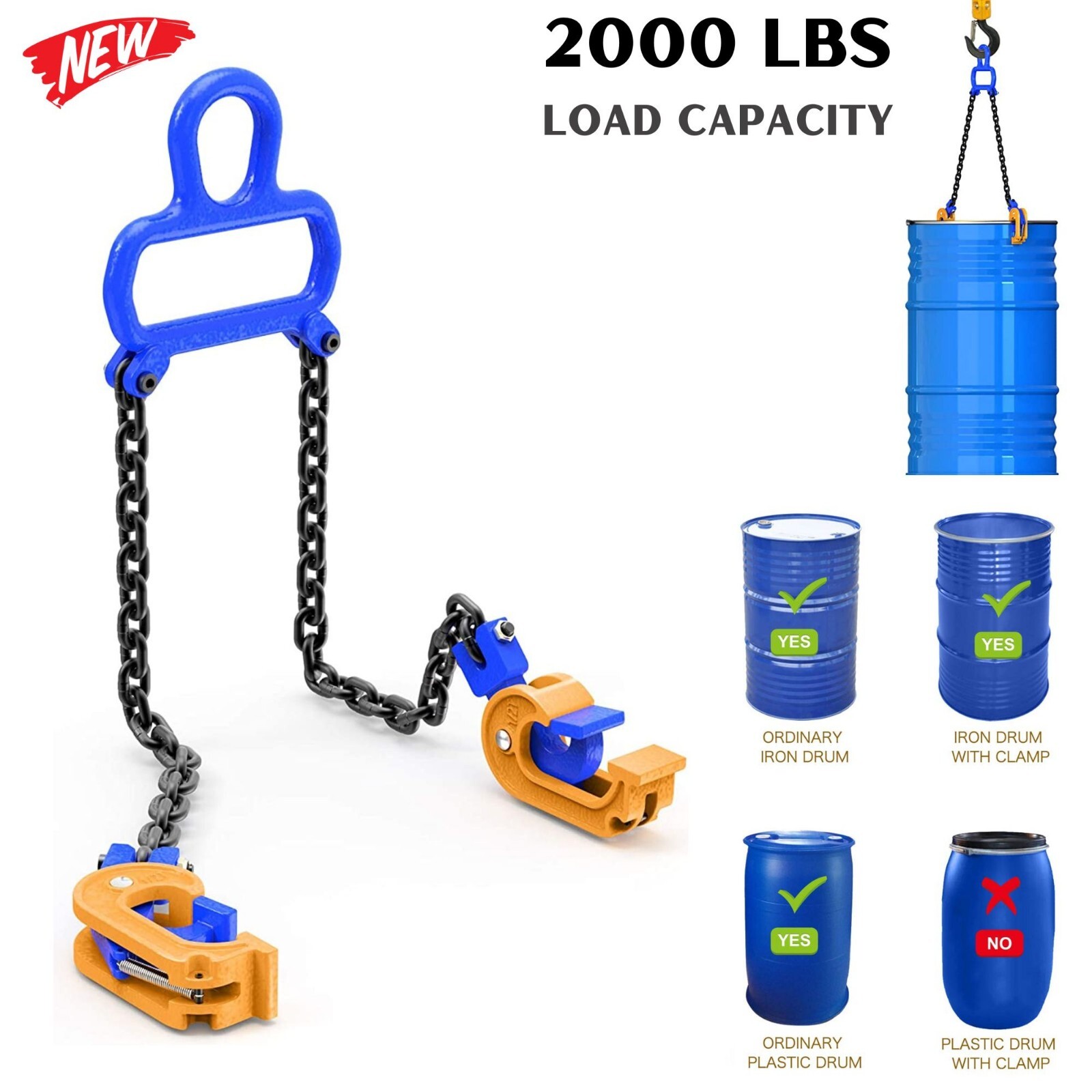 Chain Barrel Lifter for 55 Gal Metal/ Plastic Drum Vertical Hoist Self ...