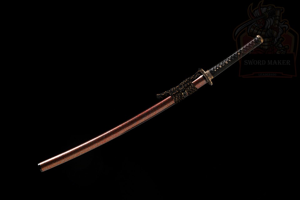 Damascus Folded Steel Japanese Samurai Sword Dragon Tsuba Katana Red ...