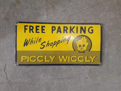 PORCELAIN PIGGLY WIGGLY ENAMEL SIGN 24X12 INCHES | eBay