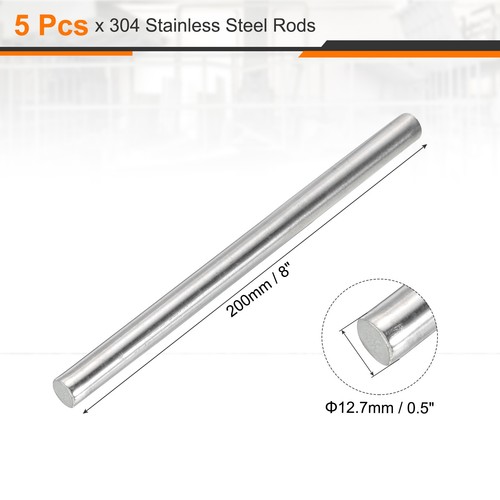 5Pcs 304 Stainless Steel Rods 12.7mm x 200mm Round Metal Solid Rod | eBay
