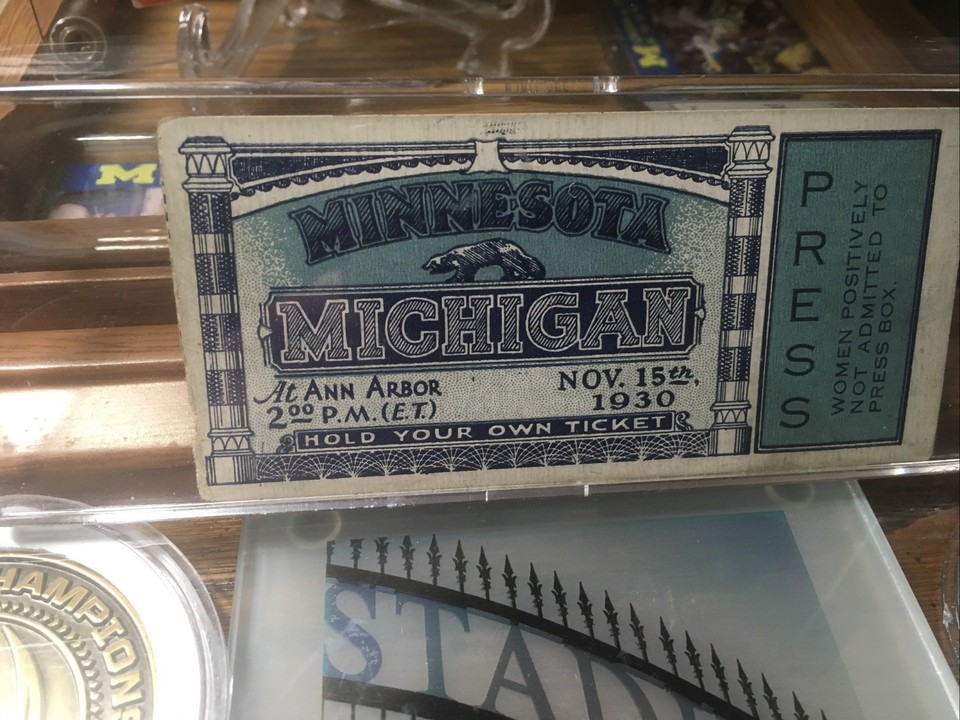 Michigan Football- Rare 1930 Football Ticket for Press Box Personnel. M ...