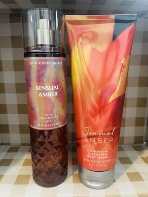 SET OF 2~Bath & Body Works Sensual Amber Ultra Shea Body Cream + Body ...