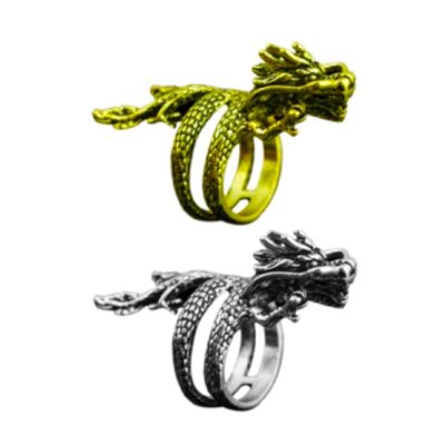 Size 8 Double Loop Dragon Ring Silver Gold Colours Jewellery | eBay ...