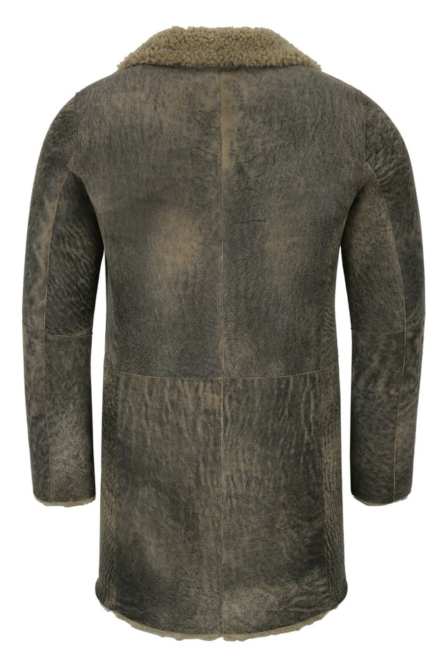 Men's 3/4 Warm Genuine Leather Sheepskin Curly Fur Trench Reefer Bane ...