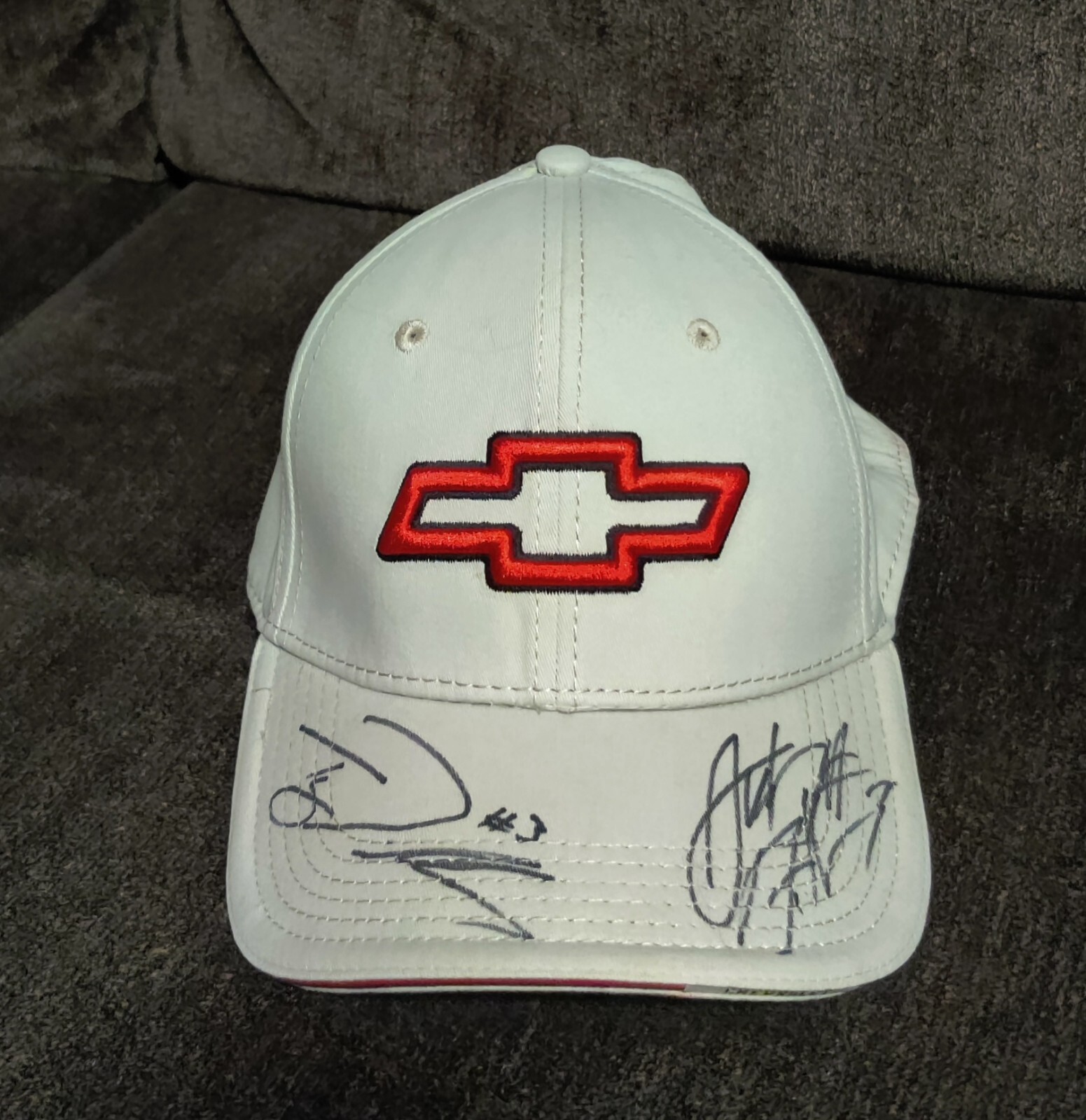 Chevrolet Red Bowtie Logo Hat Cap signed autographed … - Gem