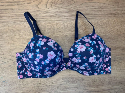 Victoria's Secret Navy Blue Floral 32D Love Cloud Push Up Plunge Bra VS ...