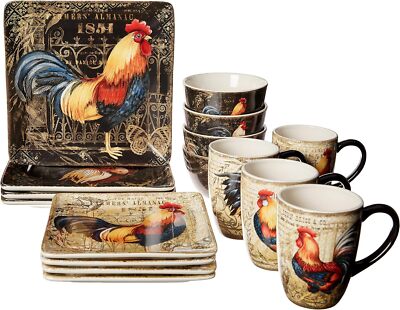 Certified International Gilded Rooster 16 pc Dinnerware Set, Multicolor ...