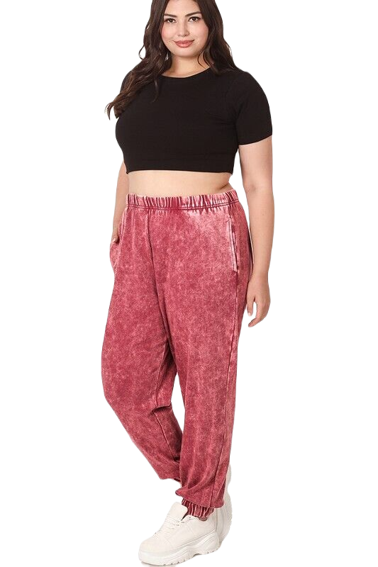 PLUS 1X 2X 3X ZENANA MANY COLORS ACID WASH JOGGER PANTS SIDE POCKETS ...