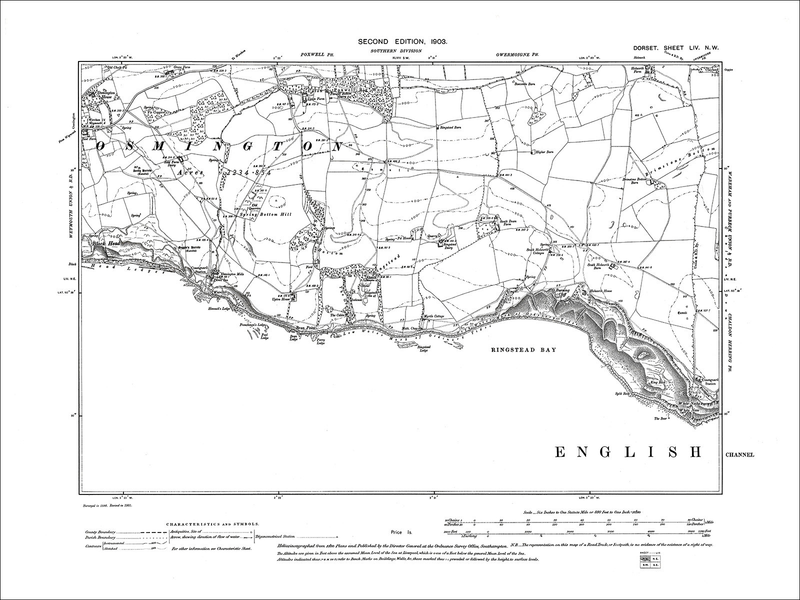 Osmington (E), Ringstead Bay, old map Dorset 1903: 54NW | eBay