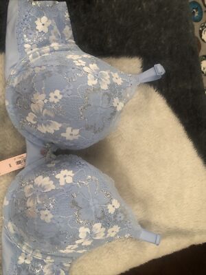 Victoria secret body by VS perfect shape 38B light blue w floral lace ...