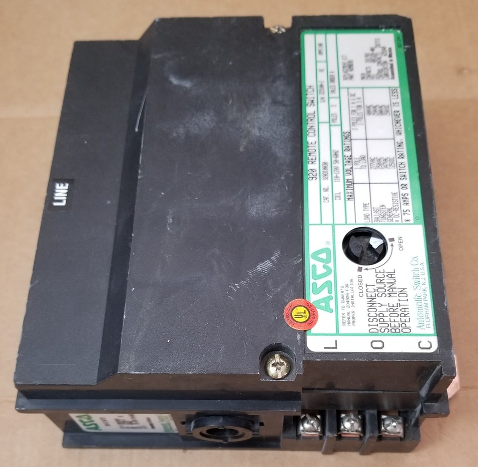 ASCO 920 100A 100AMP 110-120V Coil Remote Control Switch 3 Pole ...