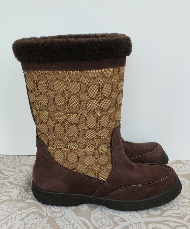 COACH Sherman Signature Brown Winter Snow Boots sz 8 … - Gem