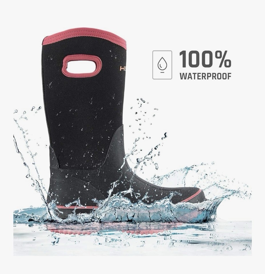 Hisea Women’s Rain Mud Boots Mid Calf Black & Pink Size 6 New | eBay