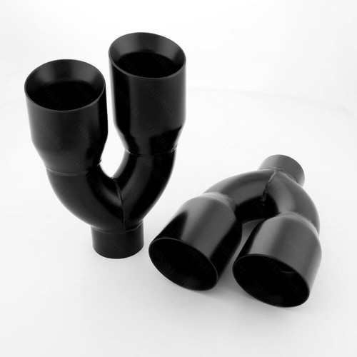 Black 3" Inlet Dual Wall QUAD 4" Outlet Staggered Stainless Steel ...