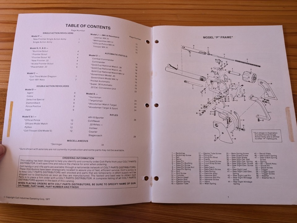 Vintage 1978 Colt's Hand Gun & Long Gun Parts Price List w/schematics ...