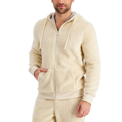 CLUB ROOM Full Zip Fleece Reversible Pajama Hoodie sz L Large Beige | eBay